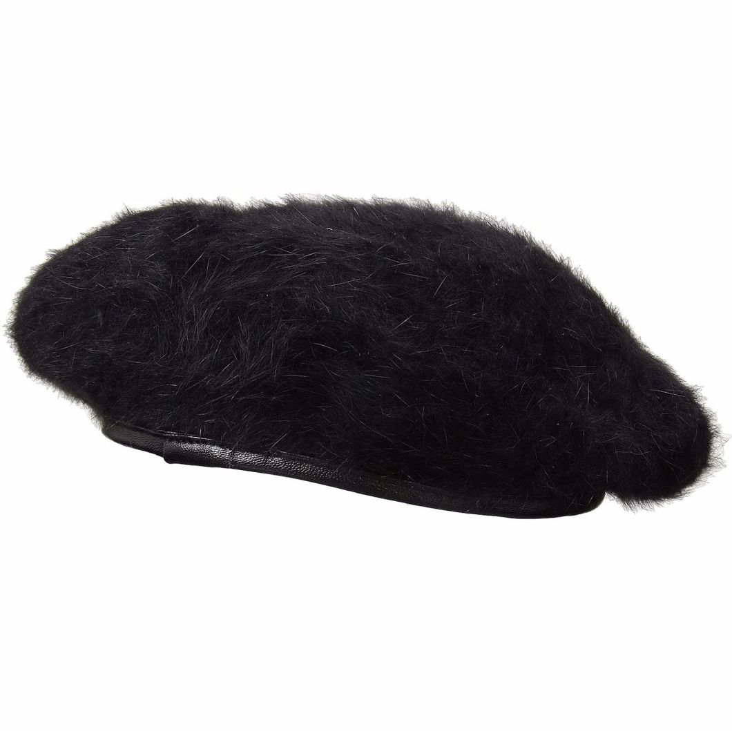Wholesale Custom Knit Beret Faux Angora Hat with Leather Band for Women ...